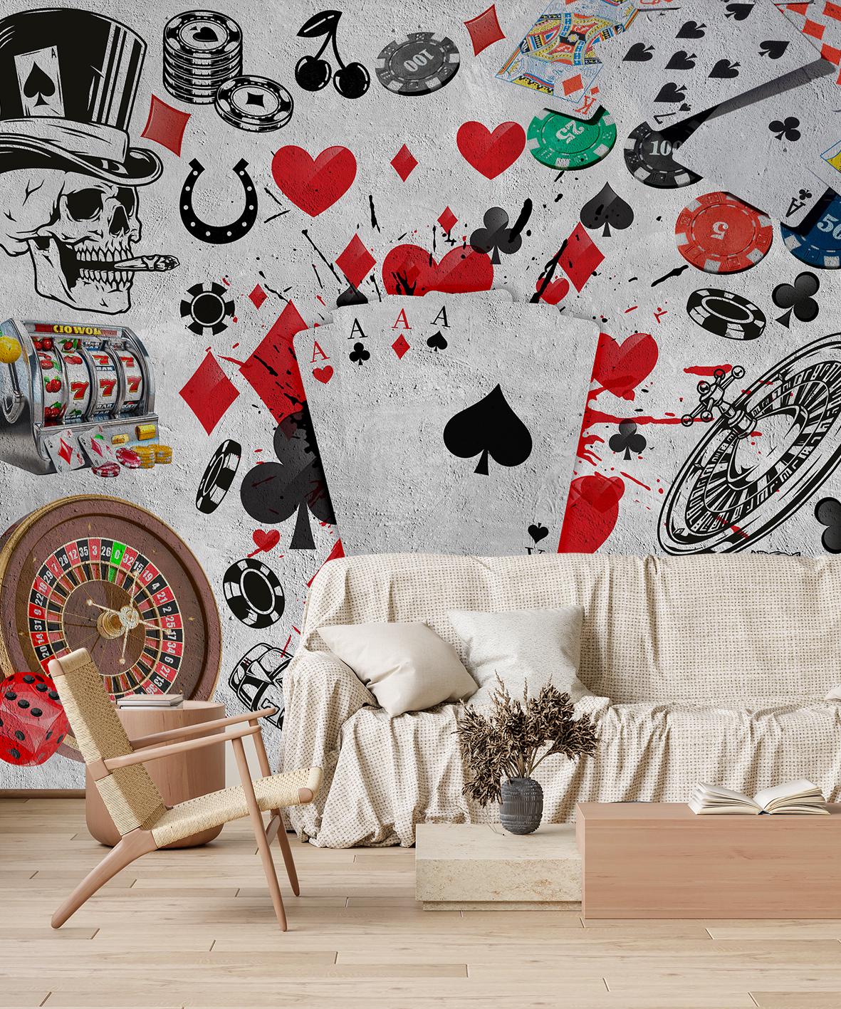 Poker & Casino Wallpaper Wall Mural Bar Style Wallpaper With Cards ...