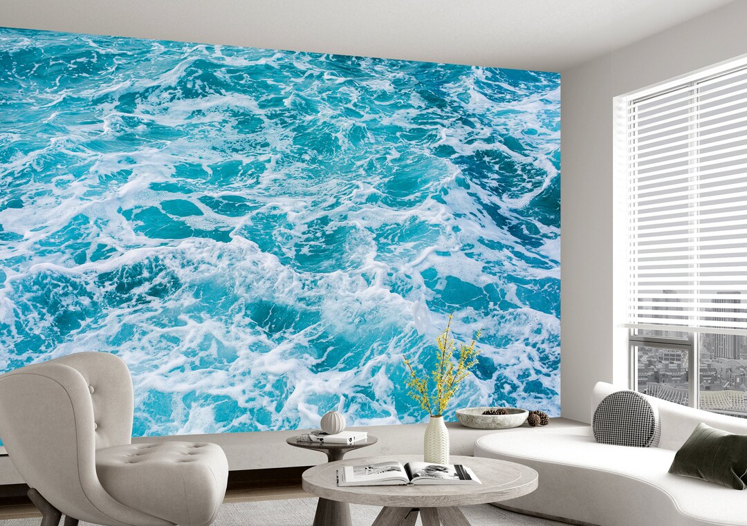 Aqua Ocean Wave Wallpaper & Sea Foam Wall Mural Waterfall Nature Ocean ...