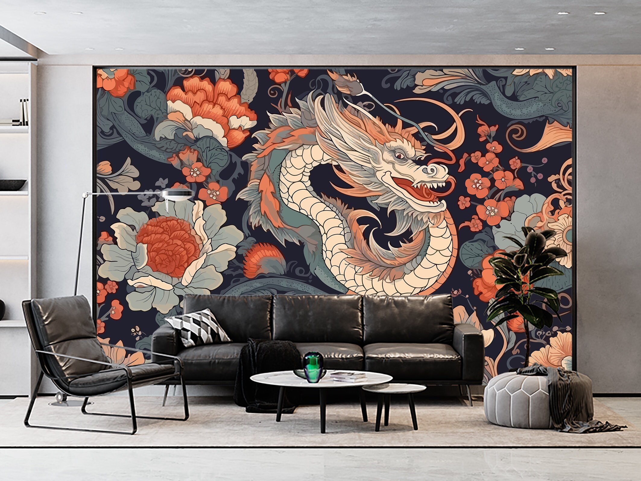 Dragon Wallpaper Mural: Fantasy Asian Decor (peel and Stick) - Etsy