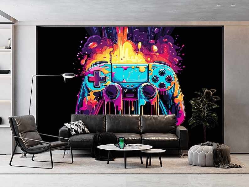 Play Games Wallpaper & Wall Art Mural Game Controller Art Deco ...