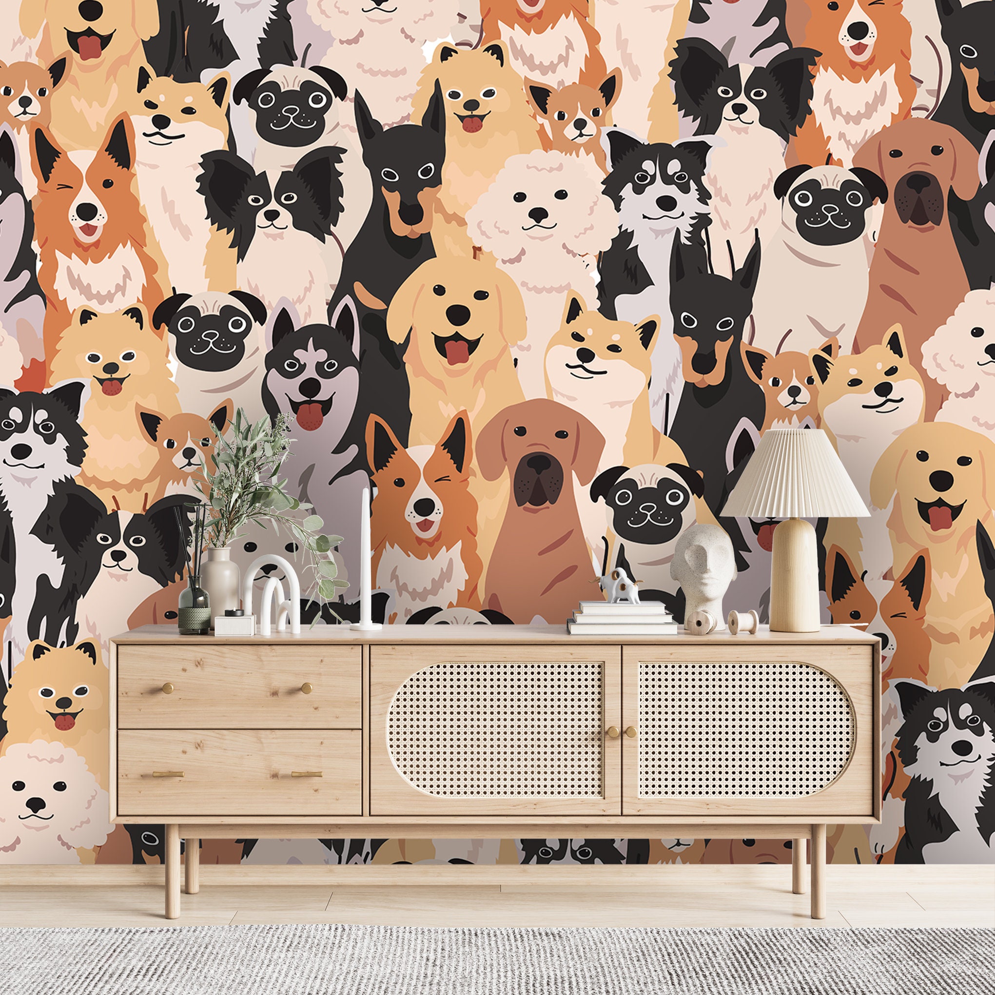 Dog Funky Wallpaper & Wall Mural Pets Nursery Pattern Dogs Wall Art ...