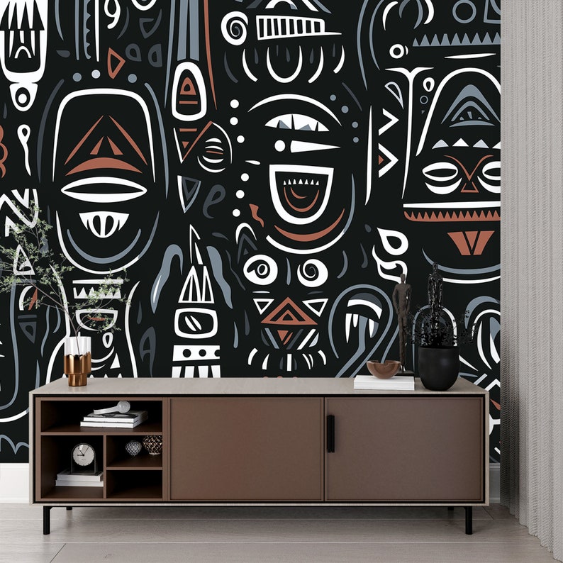 African Tribes Surreal Wallpaper & Wall Art Mural African Faces Culture ...