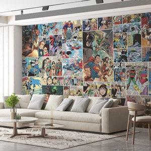 Superhero Comic Wallpaper & Wall Mural Collage Retro Vintage Comics Pop ...