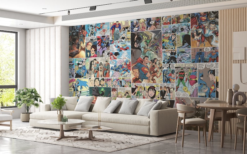 Superhero Comic Wallpaper & Wall Mural Collage Retro Vintage Comics Pop ...