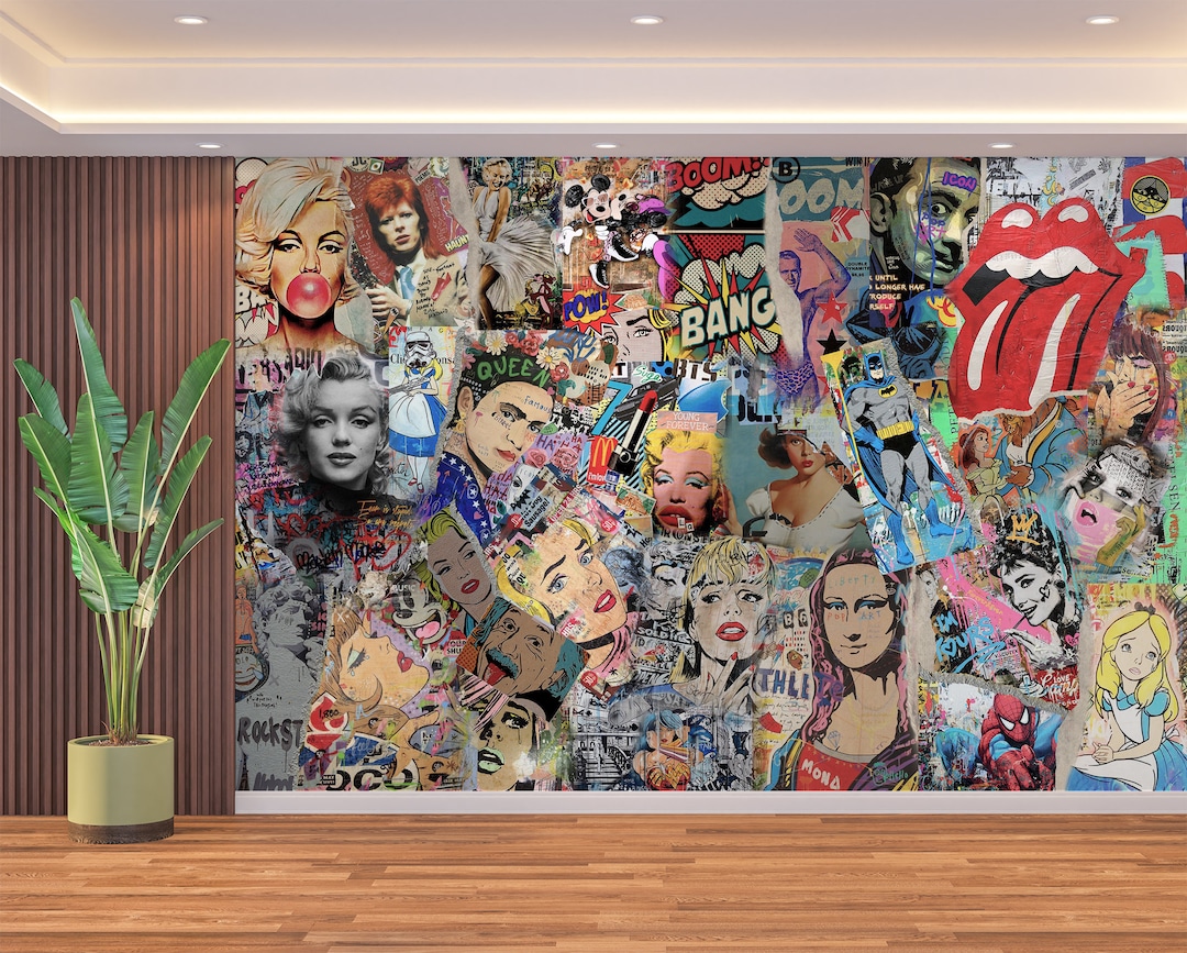 Retro Pop Wallpaper Vintage Wall Mural Wall Art Peel and Stick Toilet ...