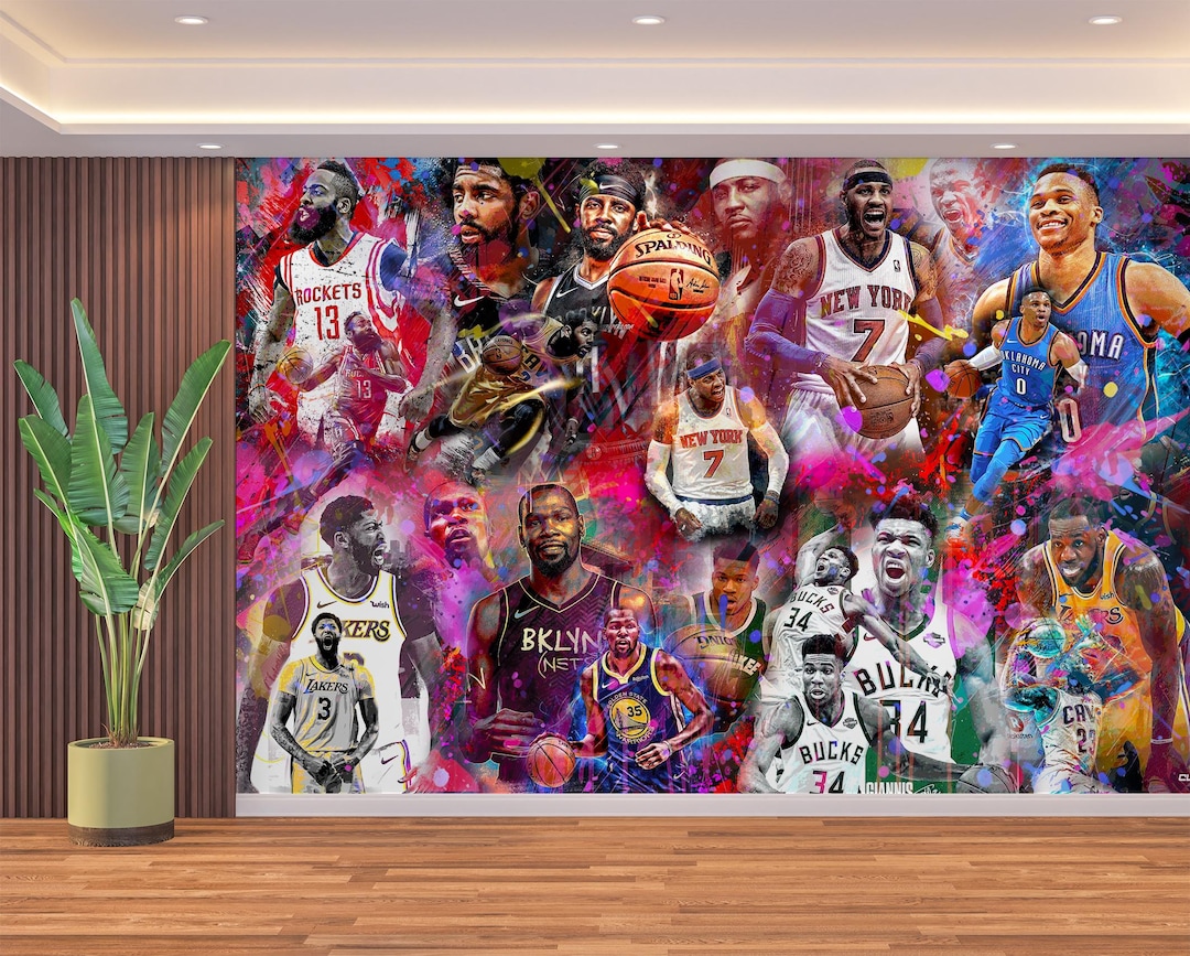 Basketball Wallpaper & Colorful Basketball Collage Wall Art Mural ...