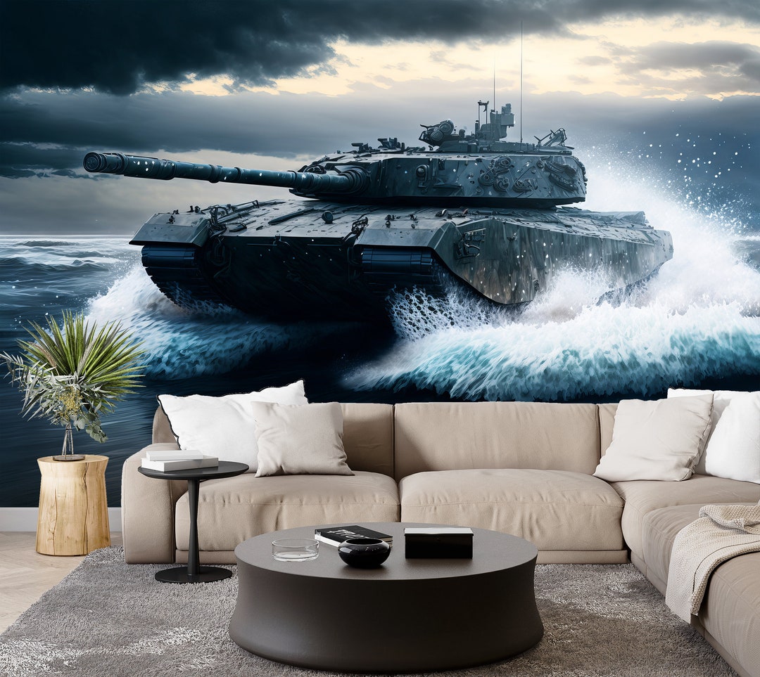 Fighting Machine Wall Art Mural & Wallpaper Modern Tank Battlefield Sea ...