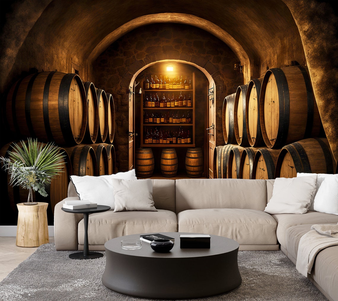 Winemaking Cellar & Wallpaper Wine Barrel Wall Art Mural Wine Cellar ...
