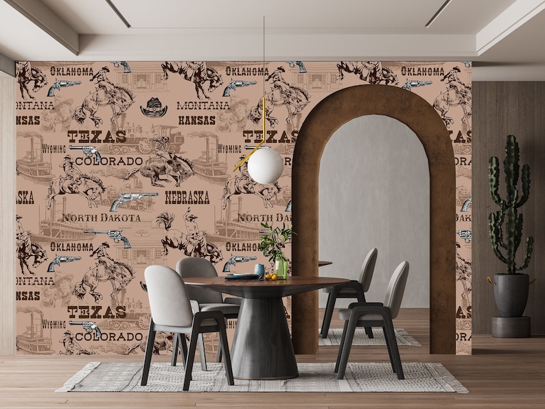 Western Wallpaper & Cowboy Vintage Wall Mural Retro Comics Style ...