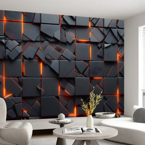 Geometric Cyber Cubes Wallpaper & Wall Art Mural Hi Tech Style Mural ...