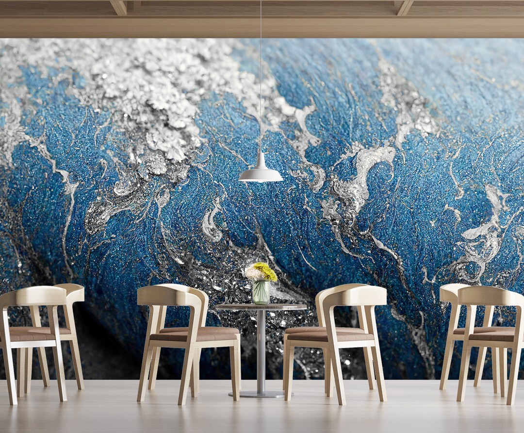 Marble Abstract Blue and Silver Wall Art Mural Abstract Wallpaper ...