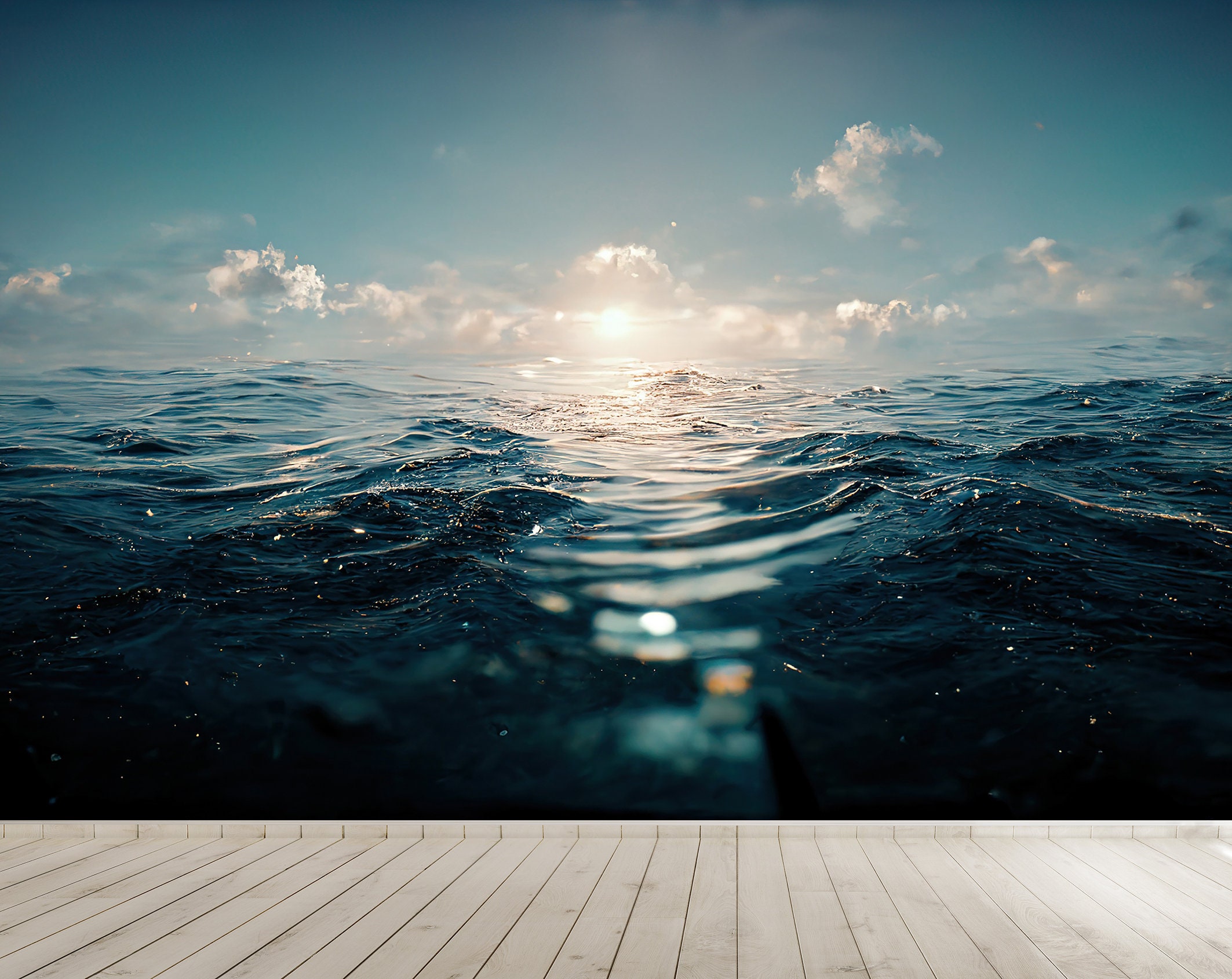 Blue Sea Wall Art Mural Ocean & Sea Abstract Wallpaper - Etsy