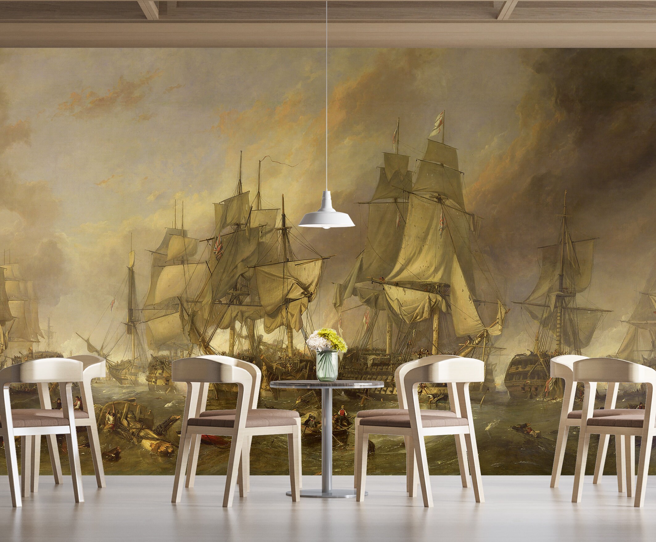 Battle of Trafalgar Ship Mural, Vintage Naval Wallpaper, Peel and Stick ...