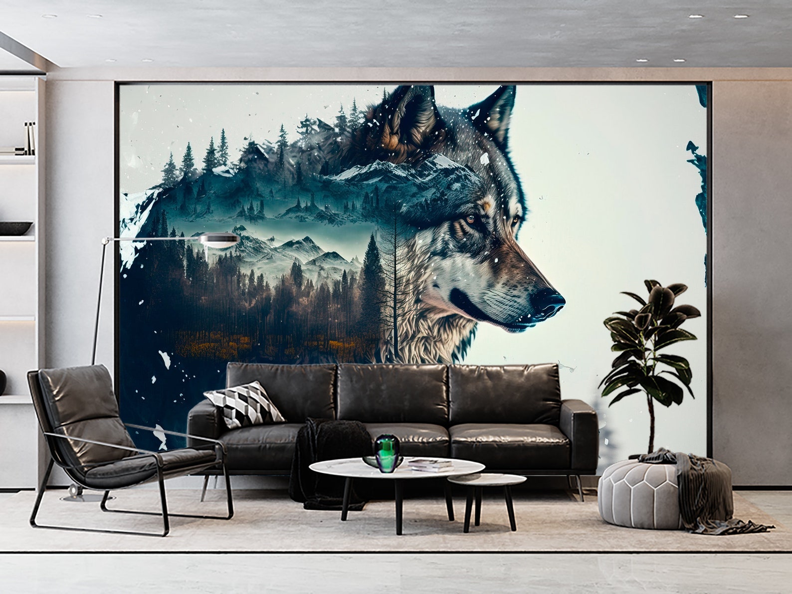 Wolves Winter Forest Snowfield Wall Art Mural & Wallpaper Foggy Forest ...