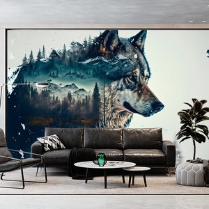 Wolves Winter Forest Snowfield Wall Art Mural & Wallpaper Foggy Forest ...