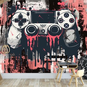 Brutal Gaming Room Wallpaper Art Mural Game Playing Teenager Room Decor ...