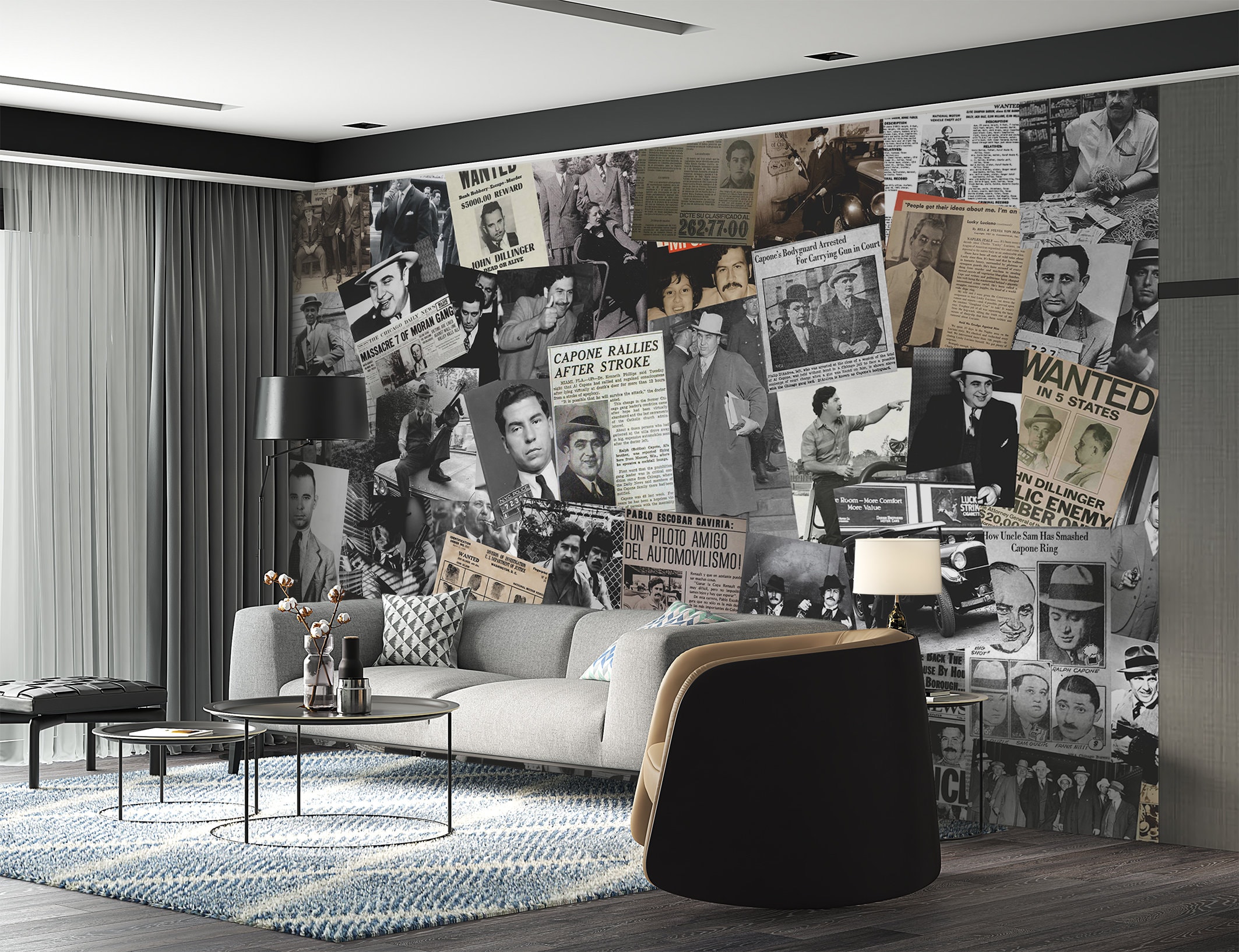 Newspaper Vintage Crime Bosses Wallpaper & Wall Art Mural Gangsters and ...