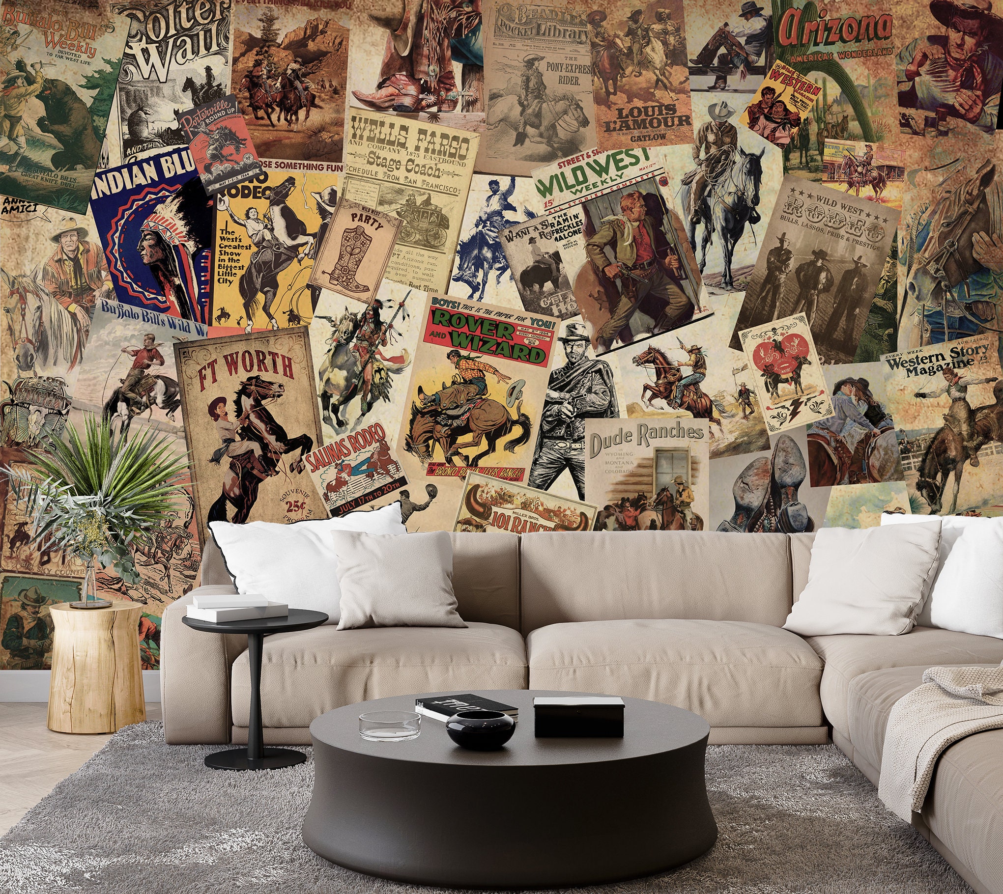 Western Retro Posters Wallpaper & Wall Mural Comics Style Cowboy Rodeo ...