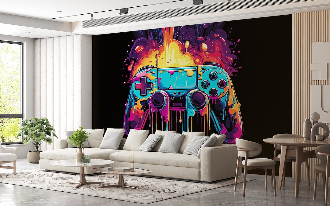 Play Games Wallpaper & Wall Art Mural Game Controller Art Deco ...