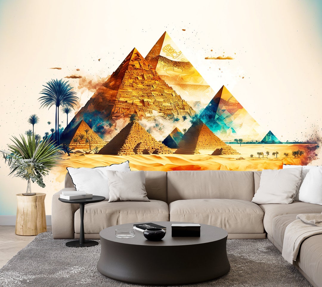 Watercolor Egyptian Pyramids & Landscape Cairo Wall Art Mural Wallpaper ...