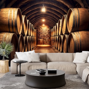 Wine Barrel & Wallpaper Wall Art Mural Wine Cellar Vault Oak Barrel ...