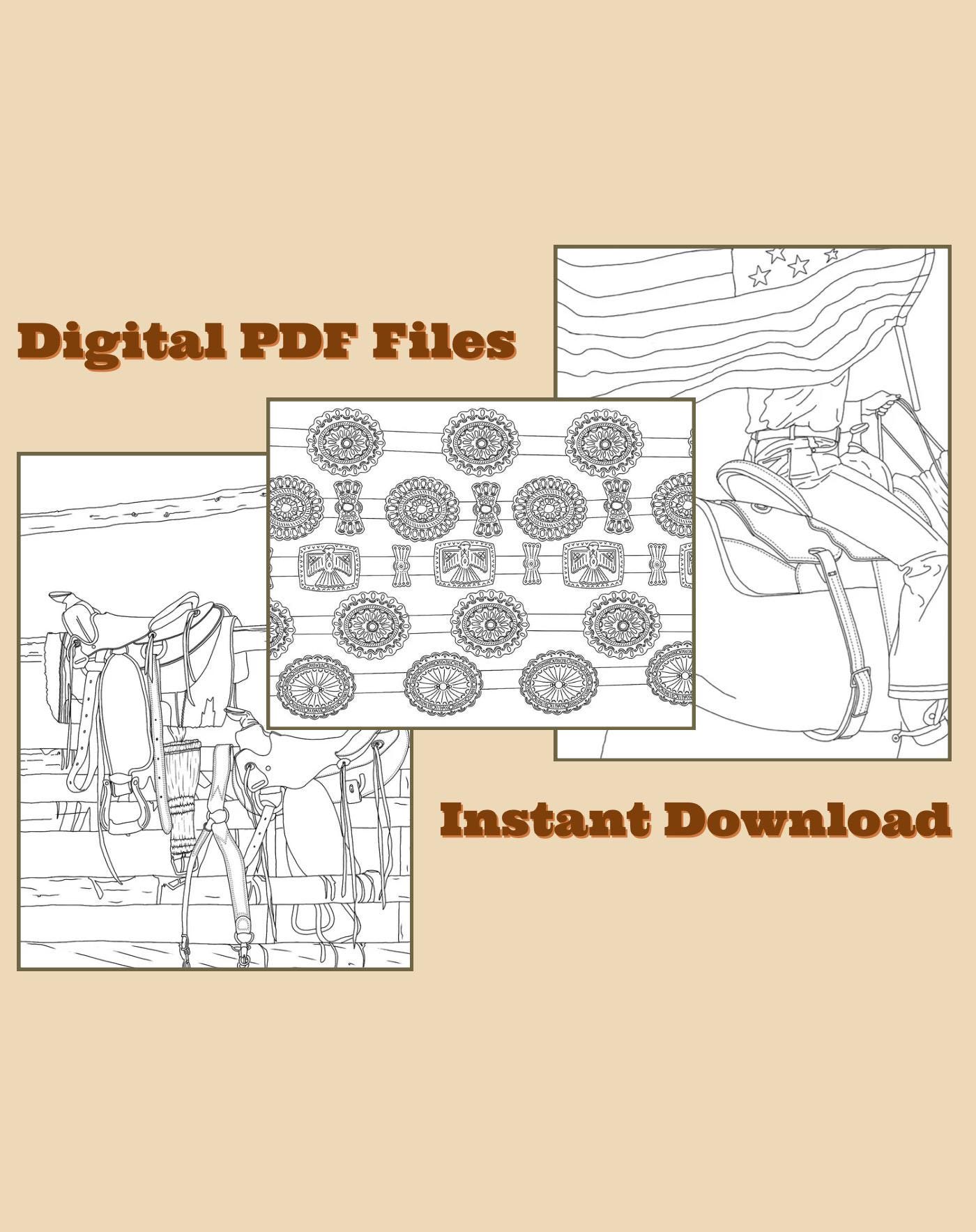Western Themed Adult Coloring Pages - 6 Pages - Etsy