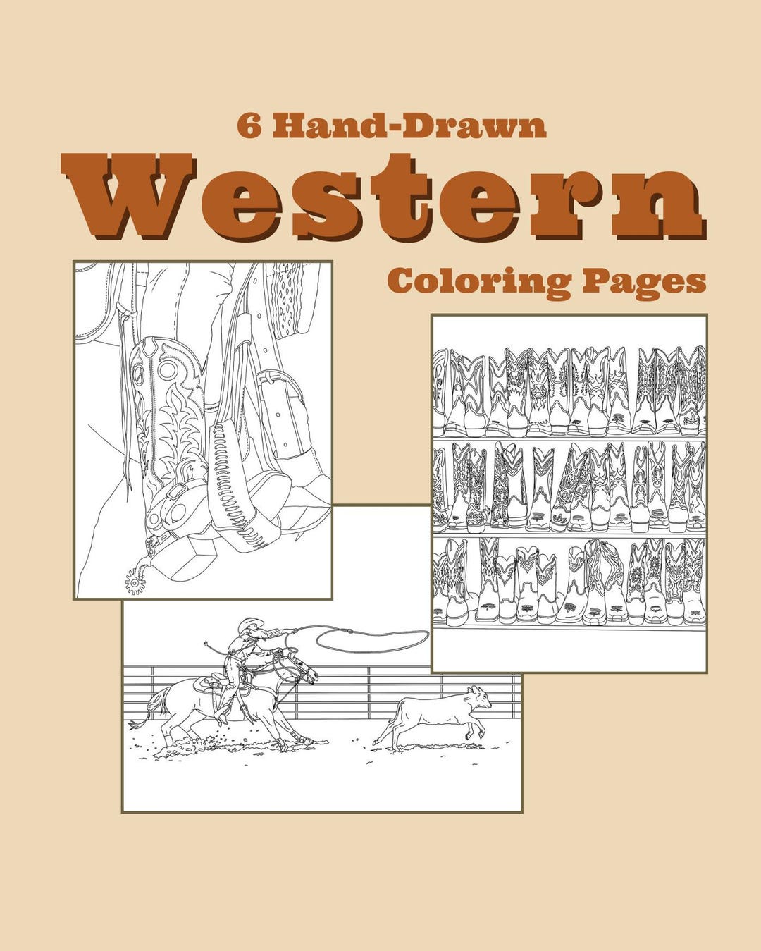 Western Themed Adult Coloring Pages - 6 Pages - Etsy