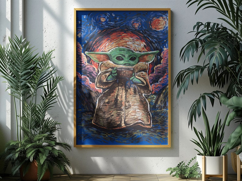 Grogu Poster | Grogu Starry Night Poster | Baby Yoda Poster | the Child ...