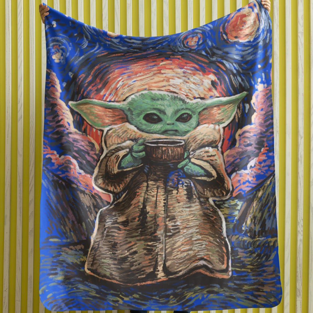 Grogu Starry Night Sherpa Fleece Blanket, Grogu Blanket, Mandalorian ...