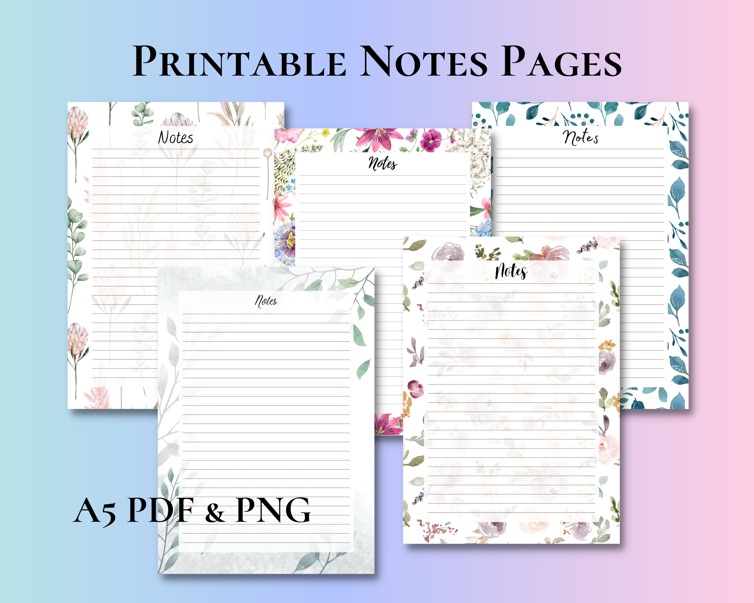 Printable A5 Notes Pages Create Your Own Floral Notepads With Our ...