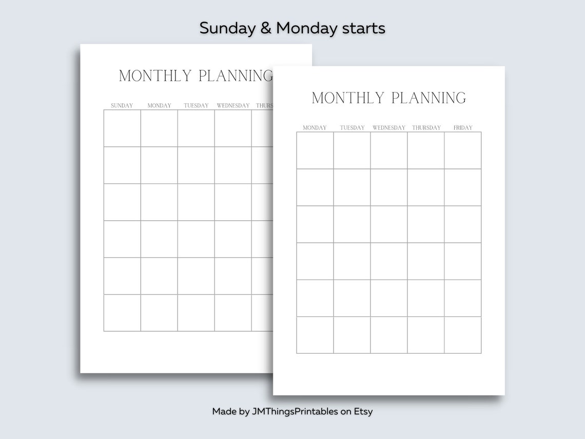Minimalist Monthly Planner ~ Printable Blank Calendar, Goal Planner and ...