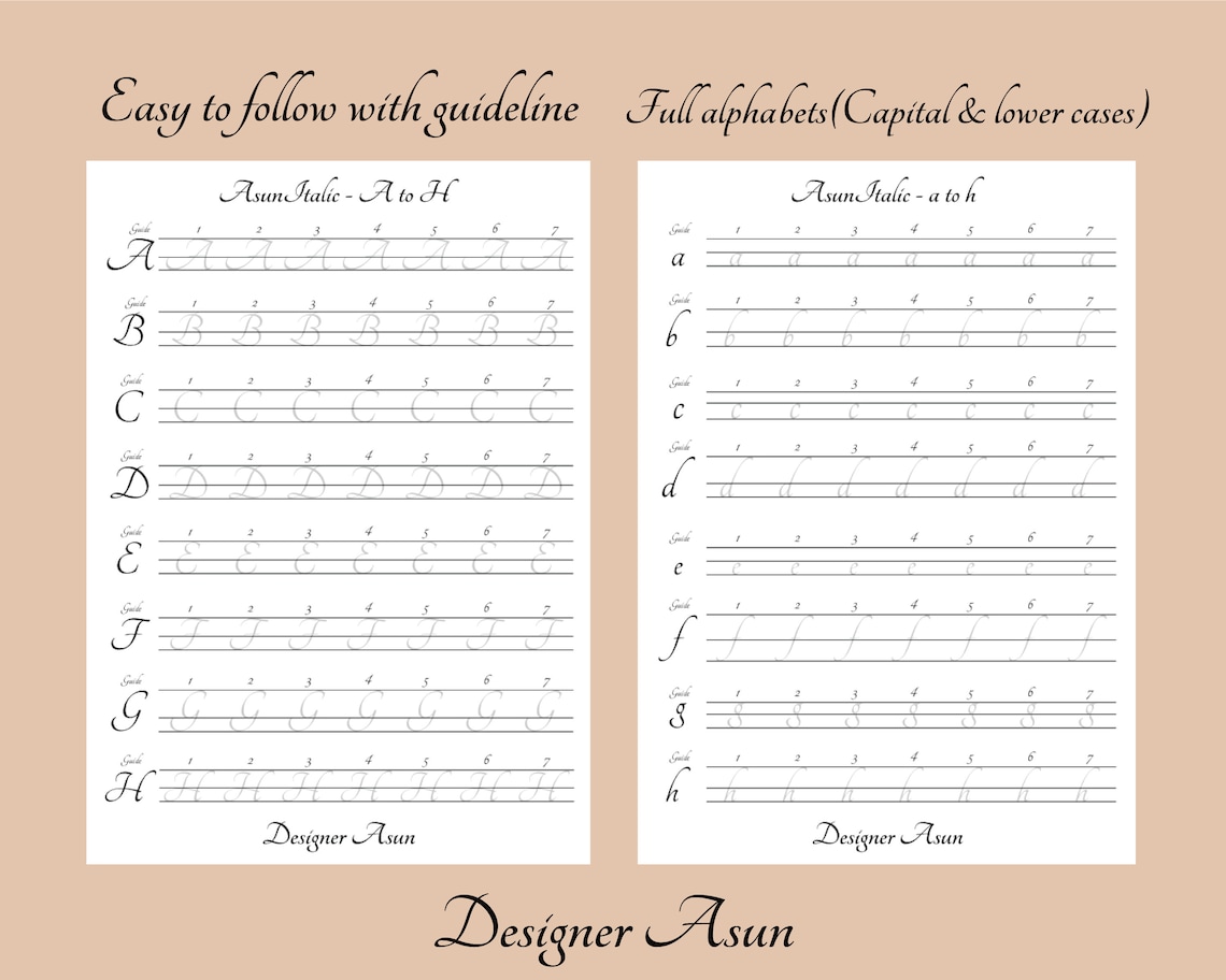 Handwriting Printable for Italic Calligraphy Practice Learn Modern ...