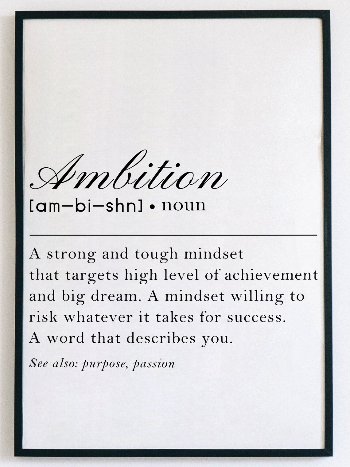 Ambition Definition Wall Art Inspiring Success Dictionary | Etsy