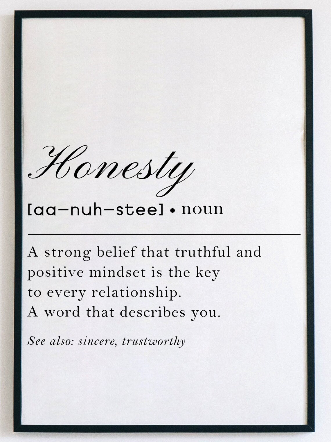 Honesty Definition Wall Art Positive Wall Print Quote about | Etsy