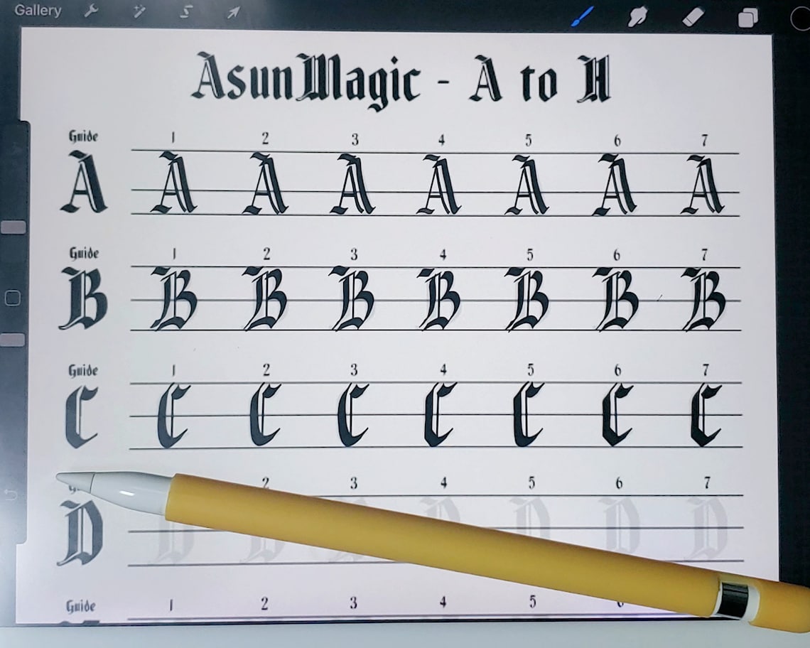 Gothic Calligraphy Blank Template for Tracing, Handwritten Gothic ...