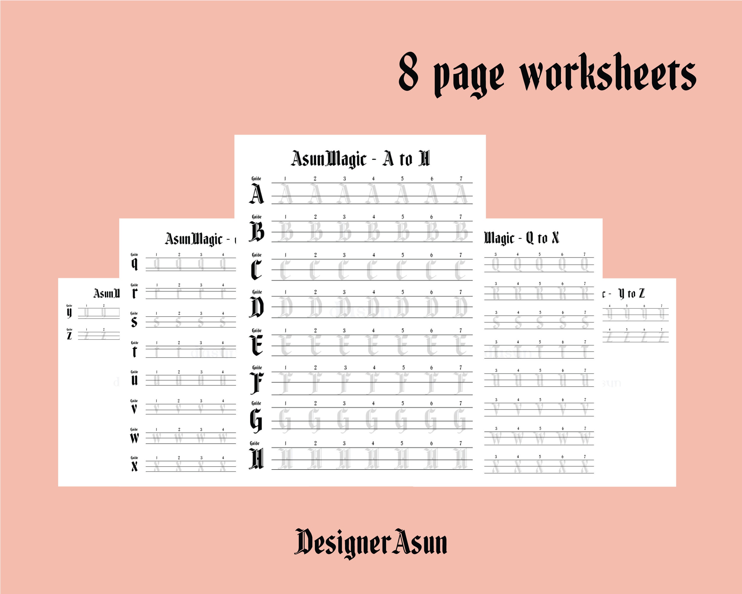 Gothic Calligraphy Blank Template for Tracing, Handwritten Gothic ...