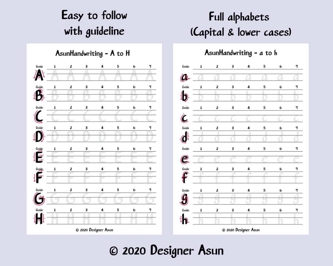 Cute Handwriting Font Worksheet PDF For Girls At Home | Etsy