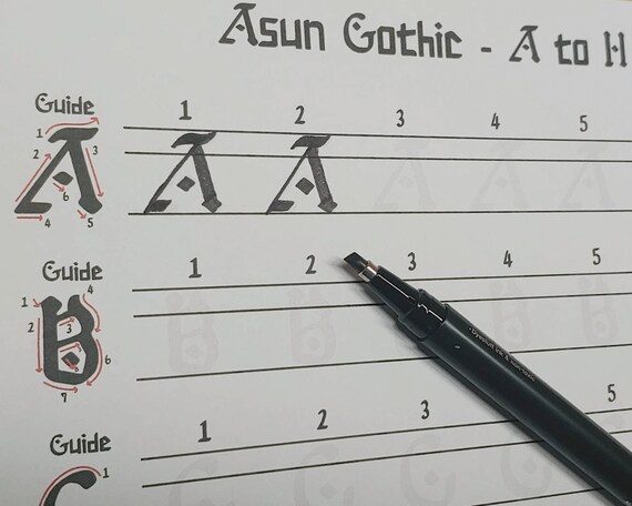 Gothic Calligraphy Worksheet for Beginners Gothic Letter | Etsy Canada