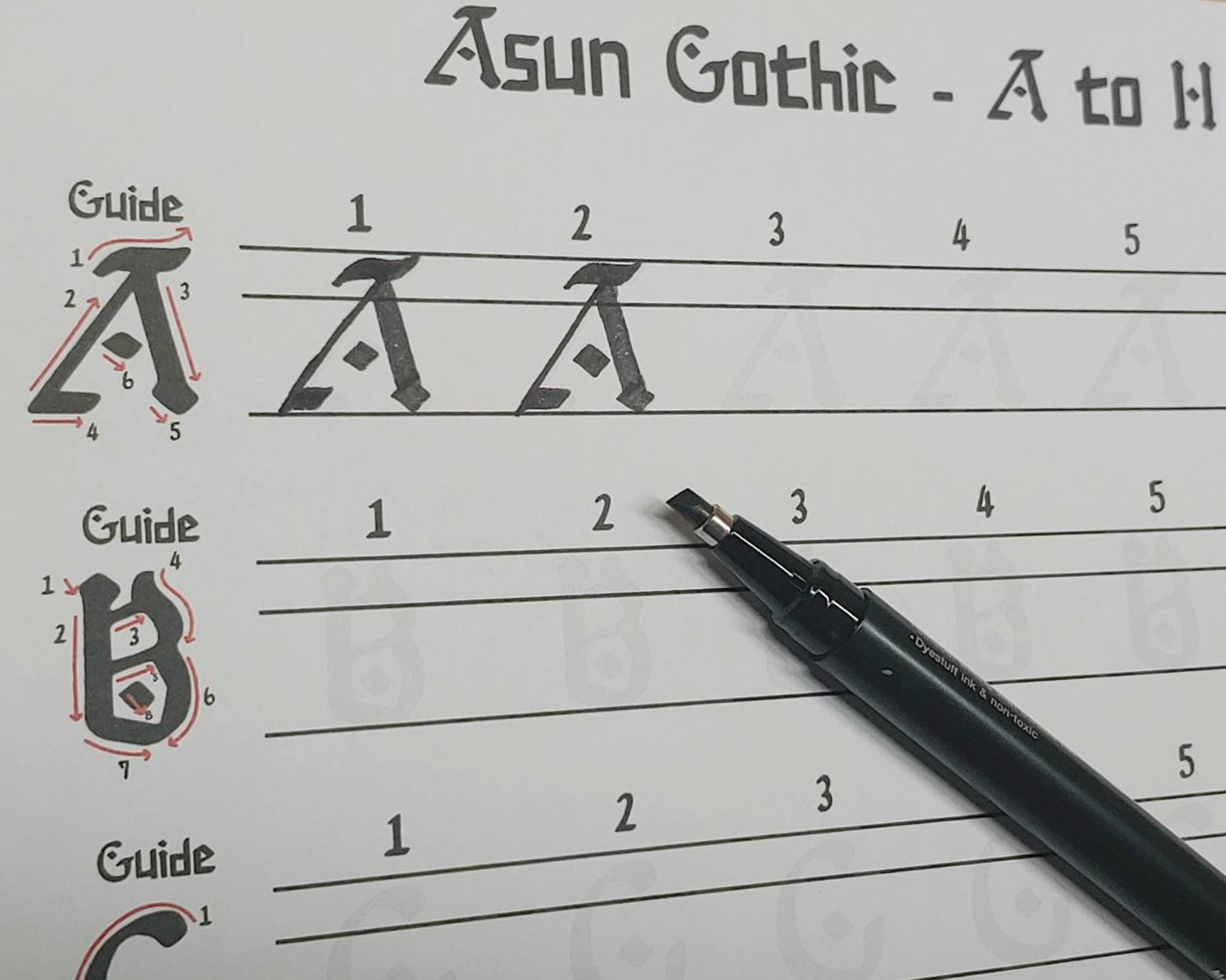Gothic Calligraphy Worksheet for Beginners | Gothic Letter Template PDF ...