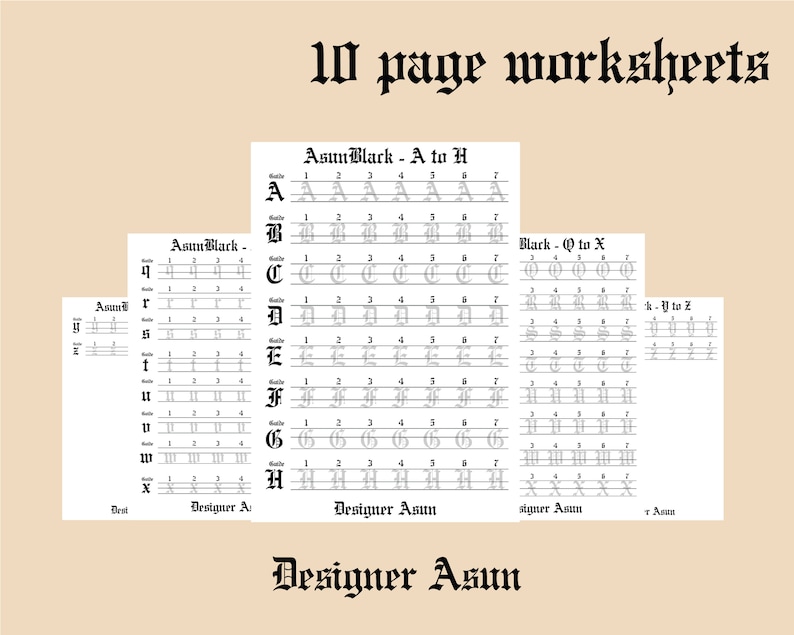 Fancy Gothic Calligraphy Worksheet, Printable Gothic Letter Practice ...