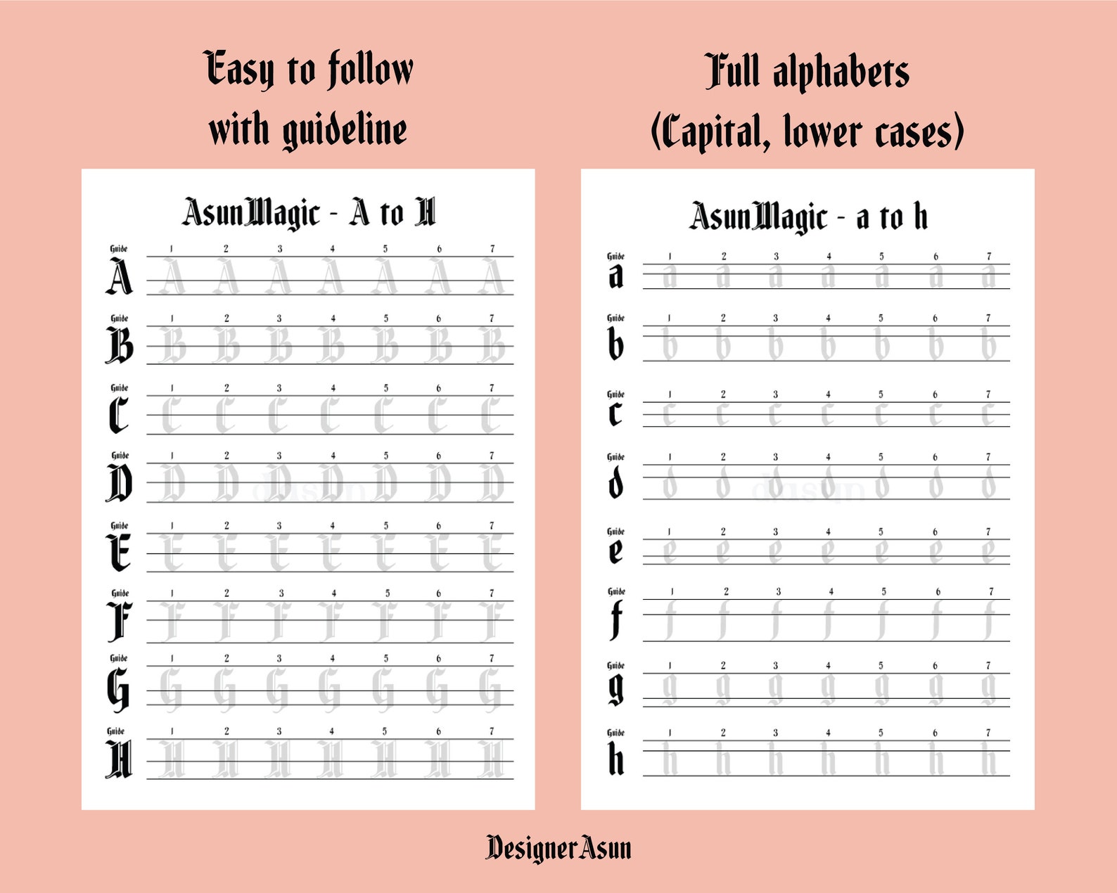 Gothic Calligraphy Blank Template for Tracing, Handwritten Gothic ...