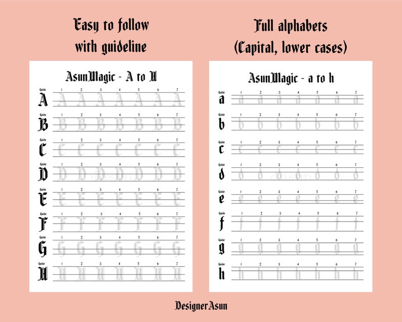 Gothic Calligraphy Blank Template for Tracing, Handwritten Gothic ...