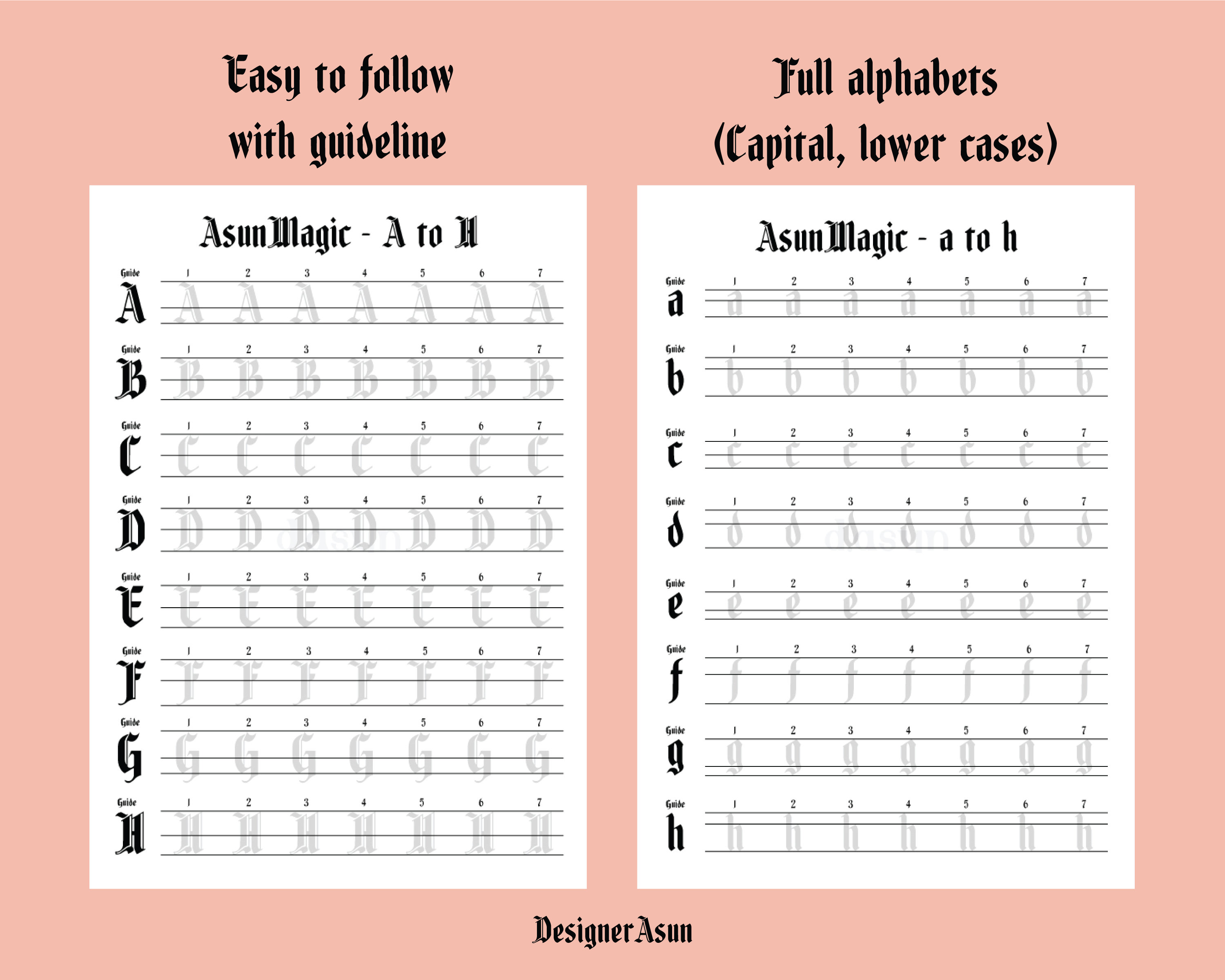 Gothic Calligraphy Blank Template for Tracing, Handwritten Gothic ...