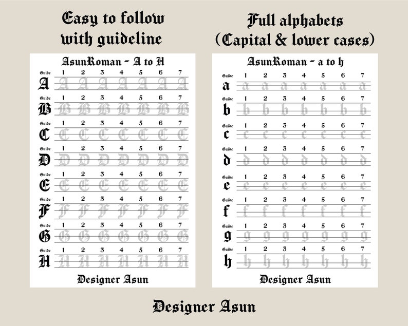 Printable Gothic Letter Worksheet Gothic Calligraphy Practice - Etsy France