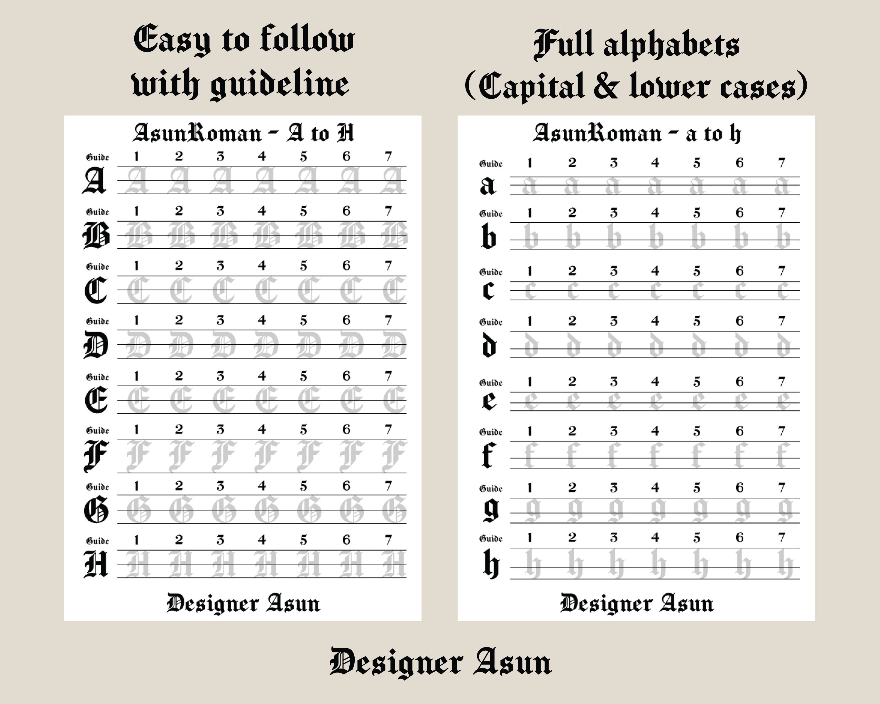Printable Gothic Letter Worksheet Gothic Calligraphy Practice | Etsy UK