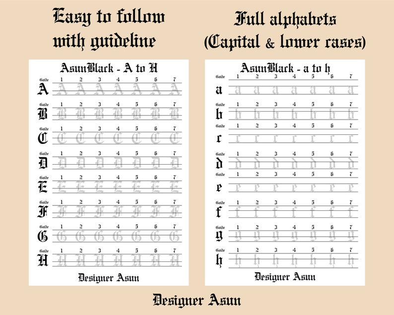 Fancy Gothic Calligraphy Worksheet, Printable Gothic Letter Practice ...