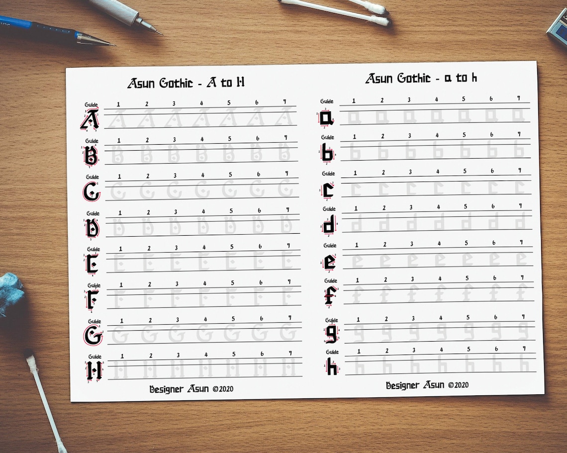 Gothic Calligraphy Worksheet for Beginners Gothic Letter - Etsy