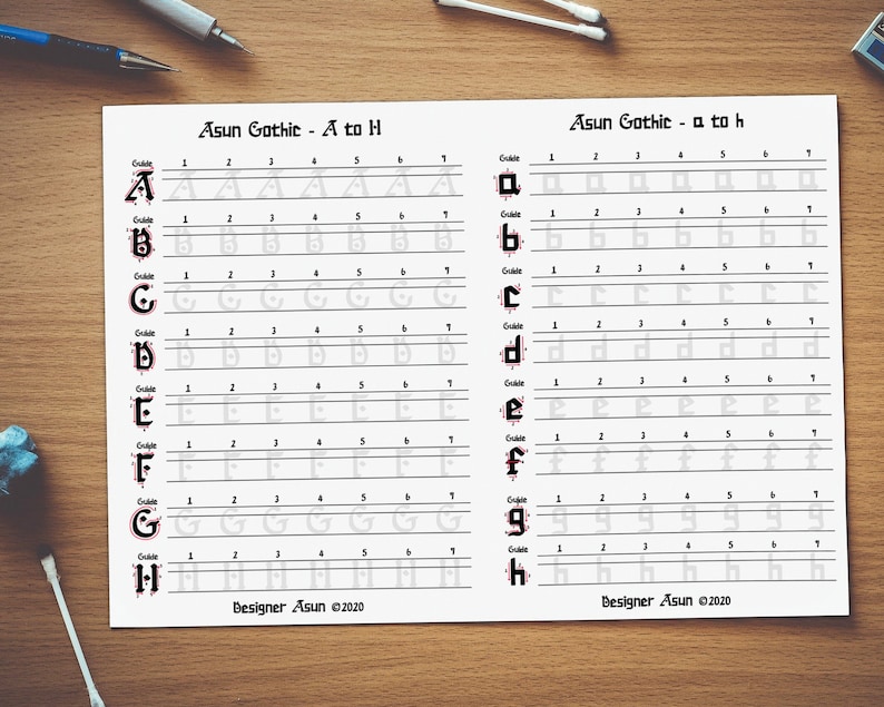 Gothic Calligraphy Worksheet for Beginners | Gothic Letter Template PDF ...
