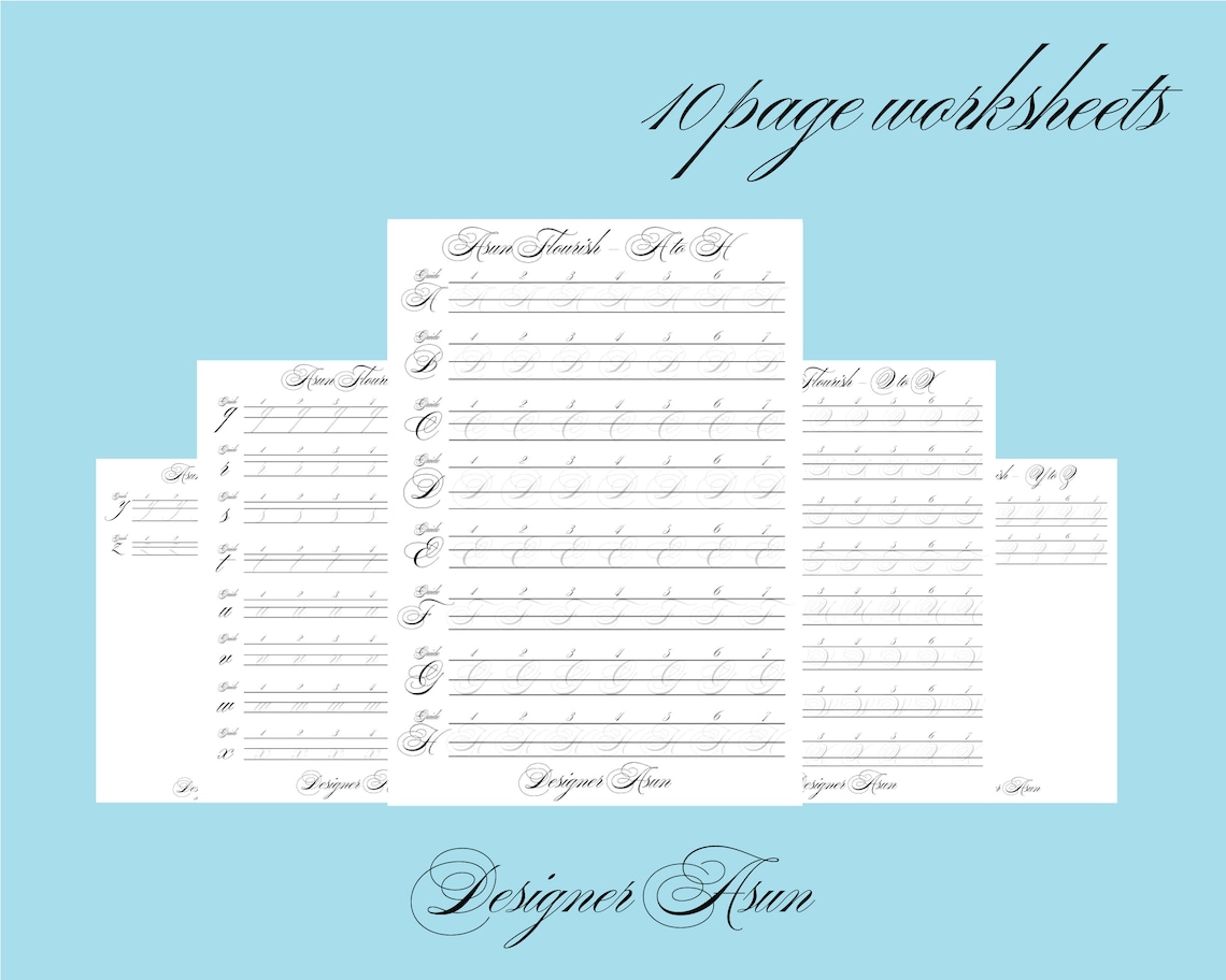 Copperplate Calligraphy Worksheet Set | Copperplate Alphabet Practice ...