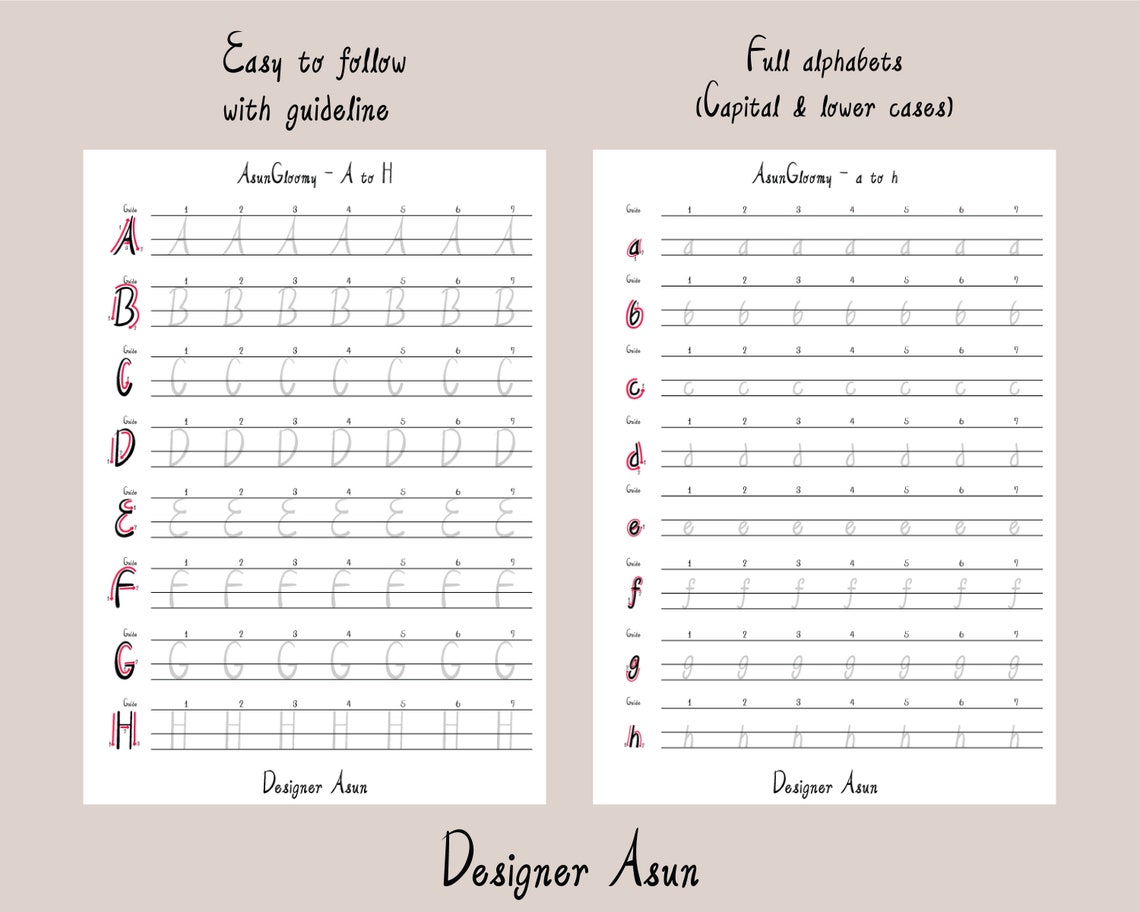 Brush Hand Lettering Worksheet PDF, Printable Brush Alphabet Tracing ...